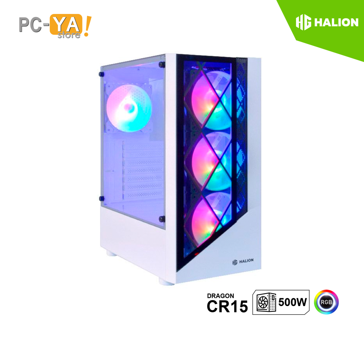 CASE GAMER HALION DRAGON CR15 500W BLANCO 4x12LED VIDRIO TEMPLADO USB 3 ...